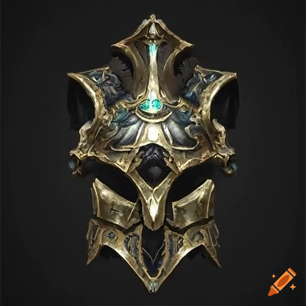 Front view of magic armor with intricate designs on Craiyon