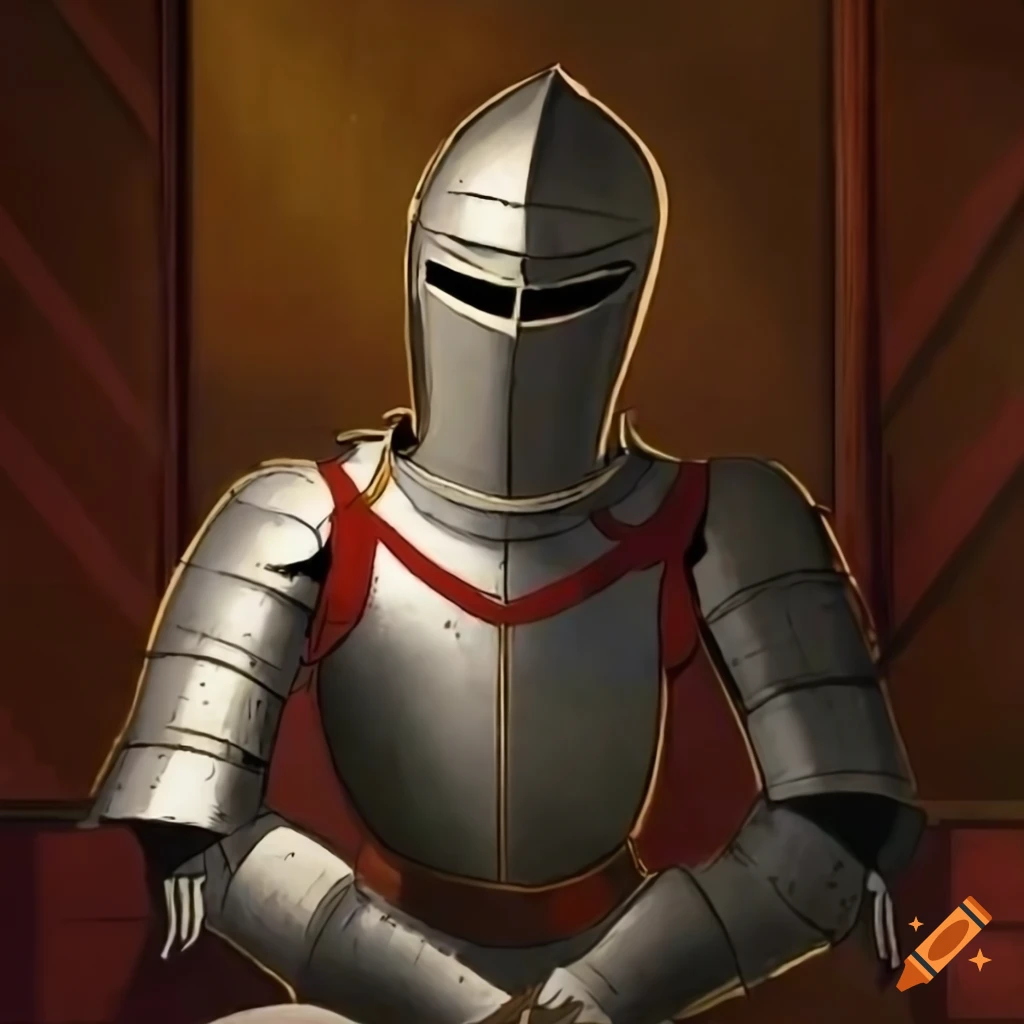 Disney cel animation of medieval armor on a wooden table on Craiyon