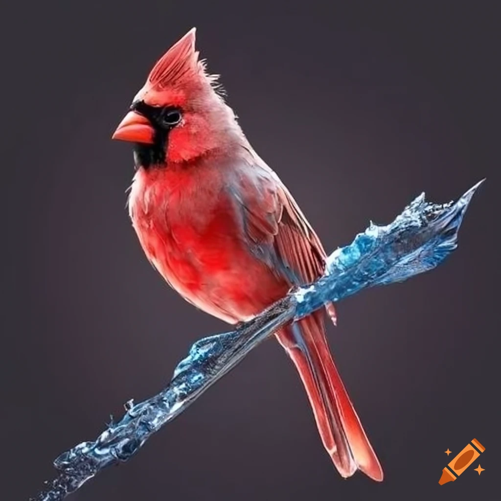 Highly detailed cardinal bird with fire and ice accents on Craiyon