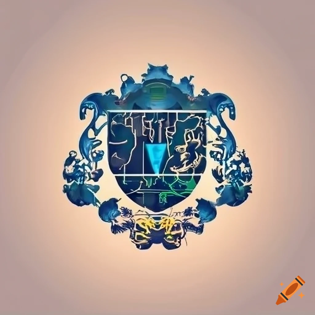 School crest with brain silhouette and technology motifs on Craiyon