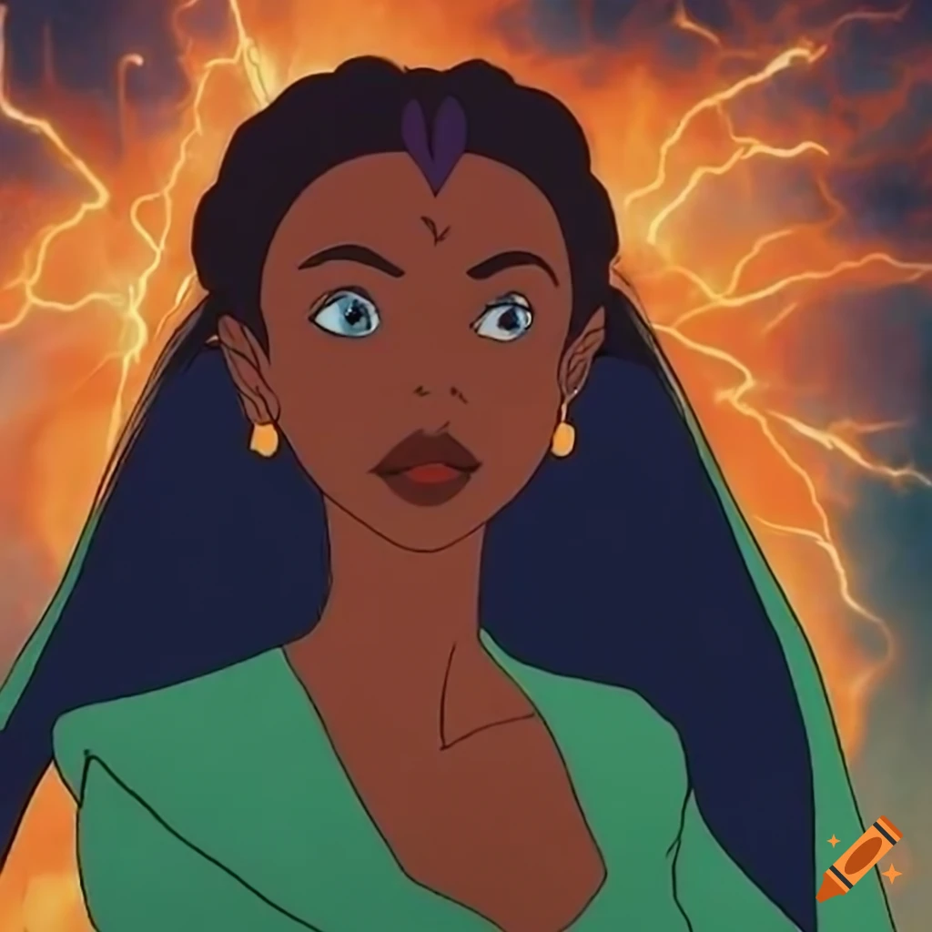 Close up portrait of a dark-skinned female wizard in green robes with ...