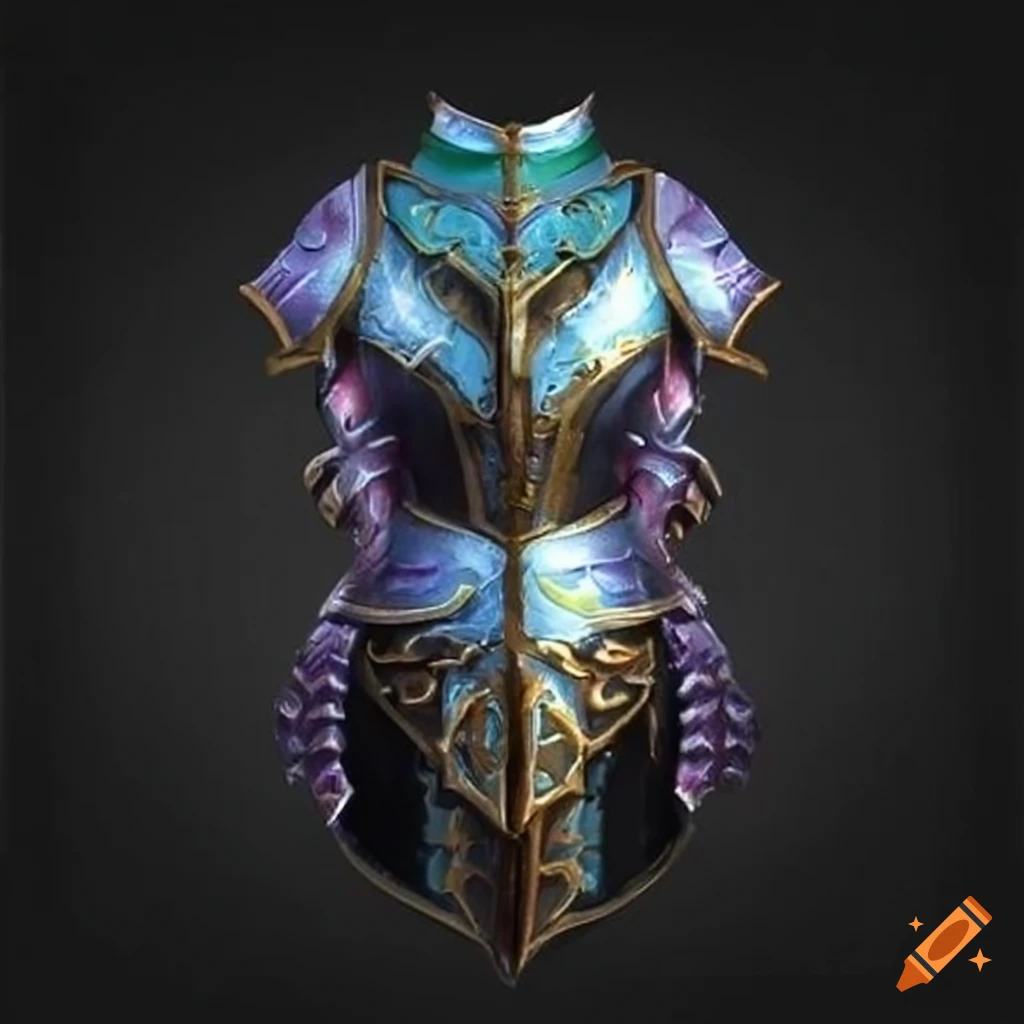 Front view of adorned magic armor on Craiyon