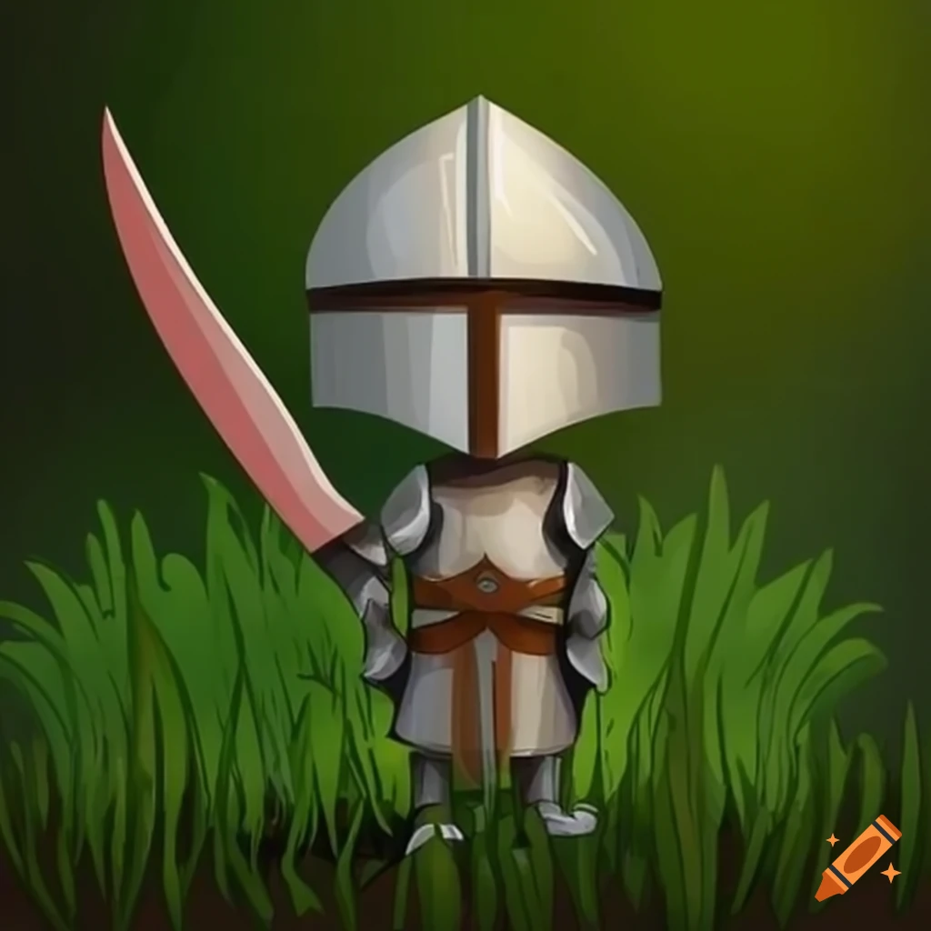 Cute tiny knight with a big knife in tall grass on Craiyon