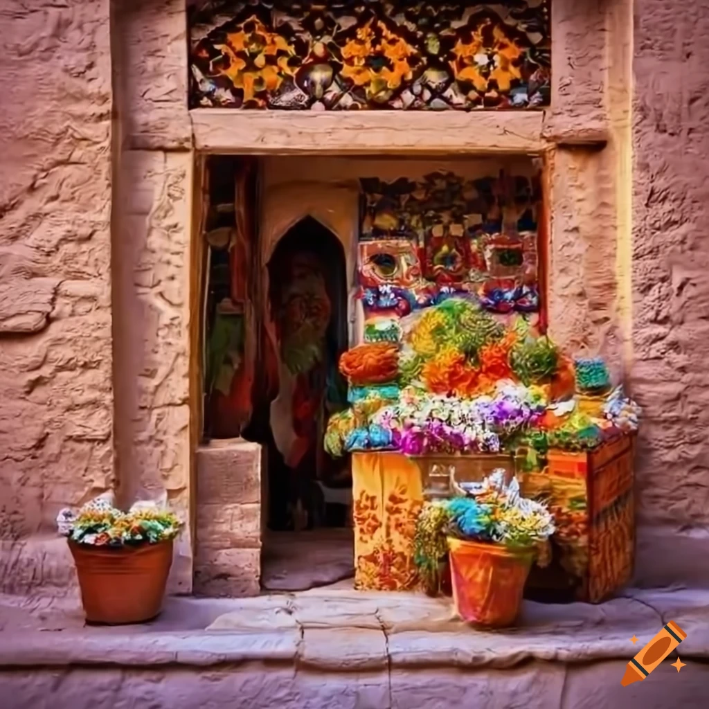 Iranian handicraft shop with traditional architecture and spring ...