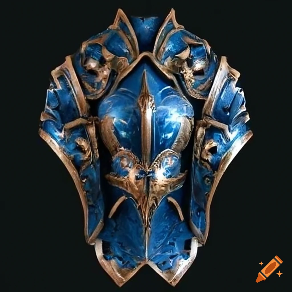 Front view of intricately decorated magical armor on Craiyon