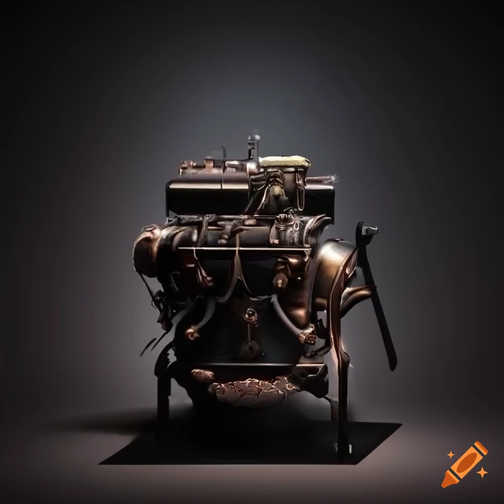Stylized steampunk and muscle car influenced black box engine with ...