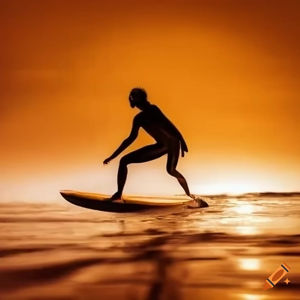 Surfer riding amber-colored waves on Craiyon