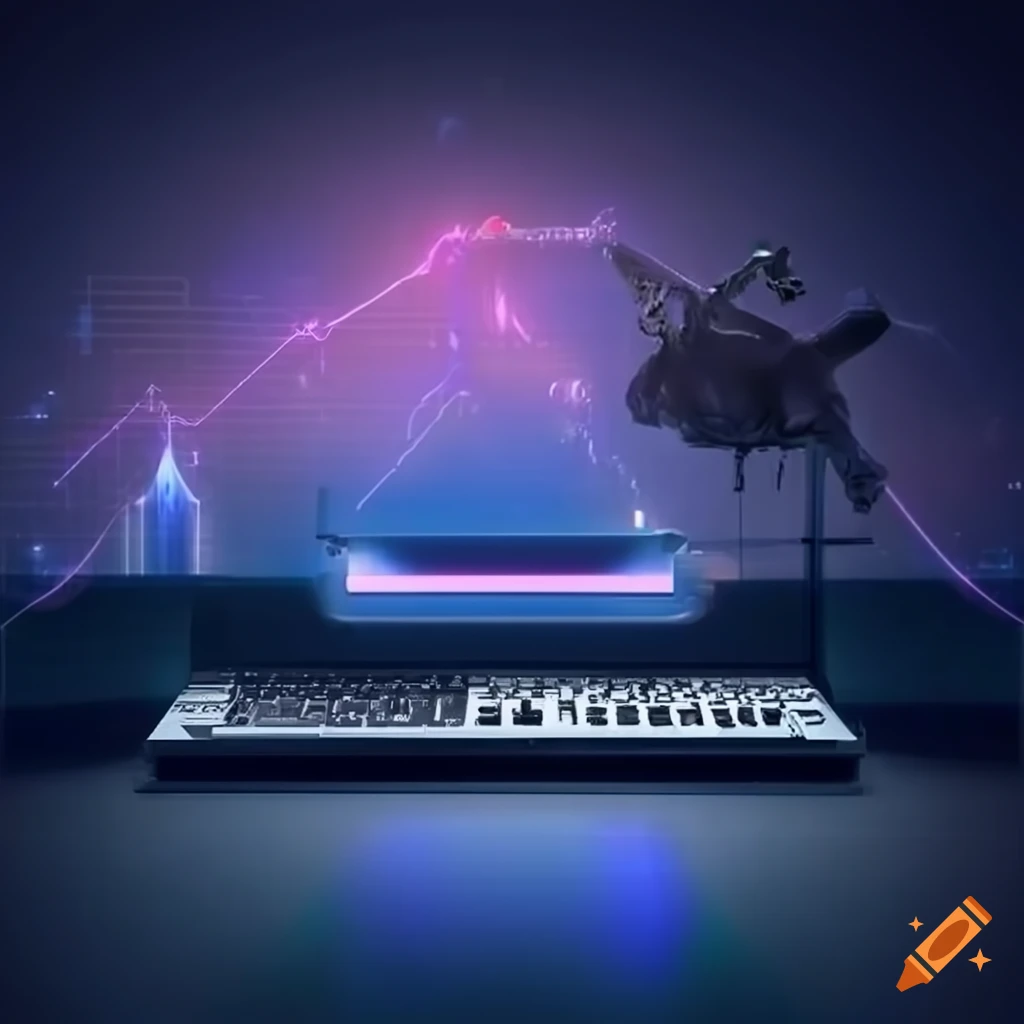 Dynamic futuristic tech office environment pulsating with innovation on ...