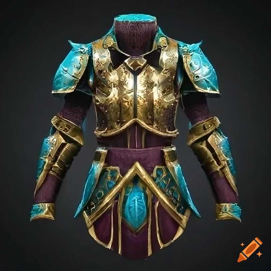Front view of adorned magic hide armor set on Craiyon