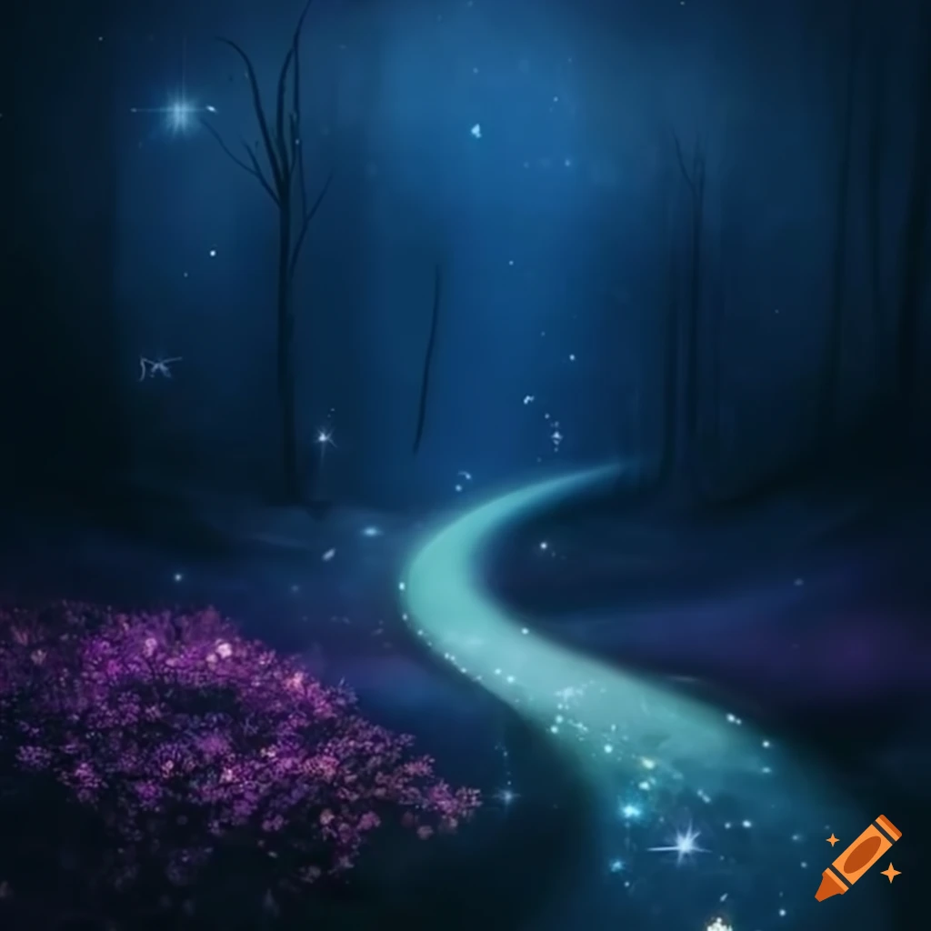 Ethereal path through stars and flowers on Craiyon