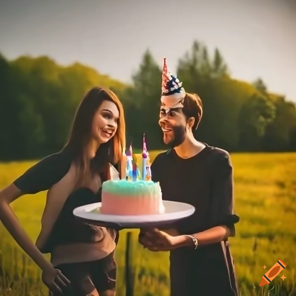 Digital delivery team celebrating a birthday in the countryside on Craiyon