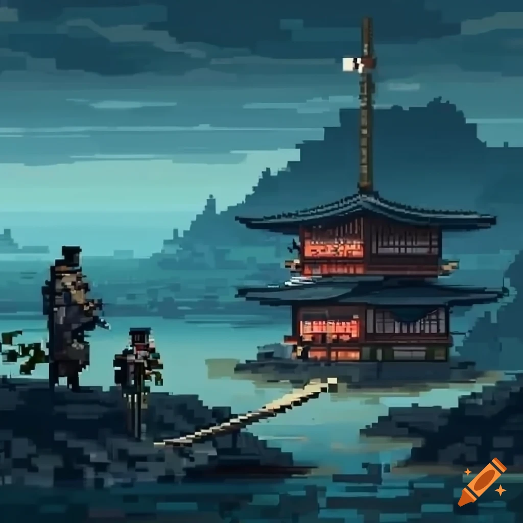 Intricate Japanese scene inspired by Ghost of Tsushima in pixel art on ...