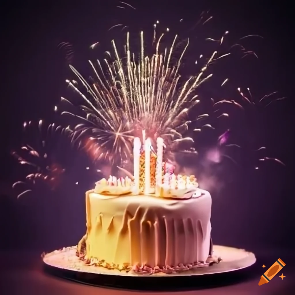 Birthday cake with fireworks on Craiyon