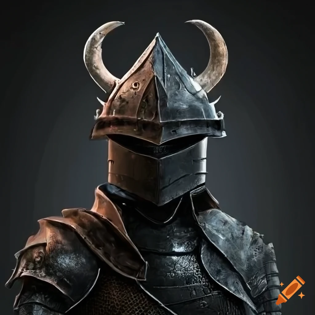 Dark armored knight with horned helmet on Craiyon