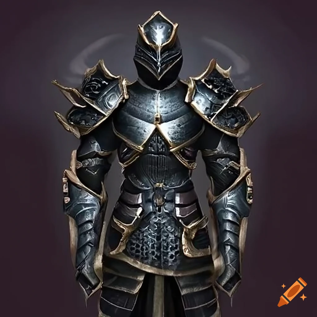 Adorned magic black armor front view on Craiyon