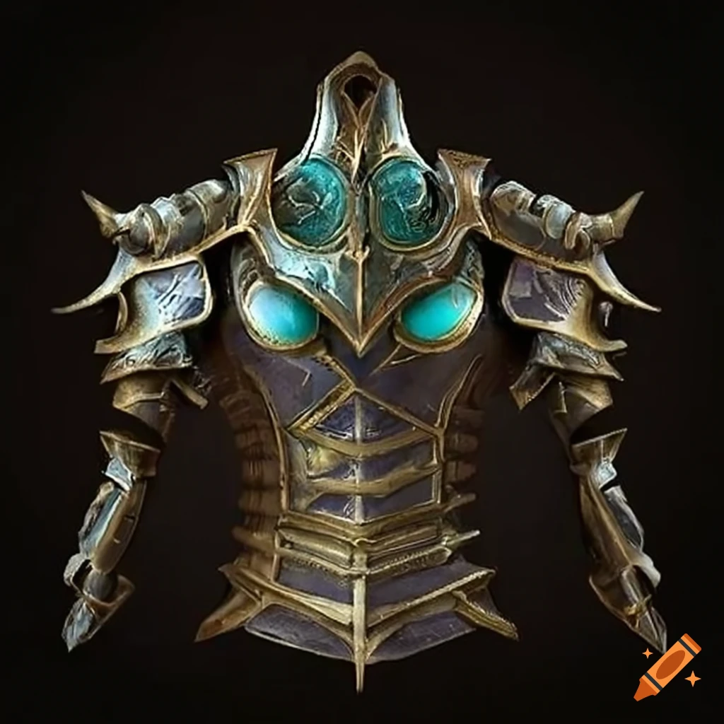 Front view of adorned magic armor on Craiyon