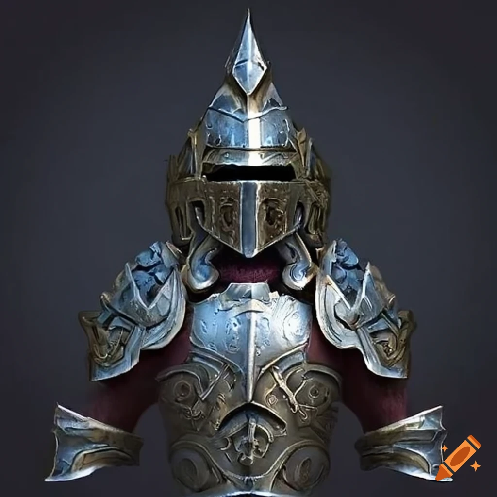 Front view of magic armor with intricate designs on Craiyon