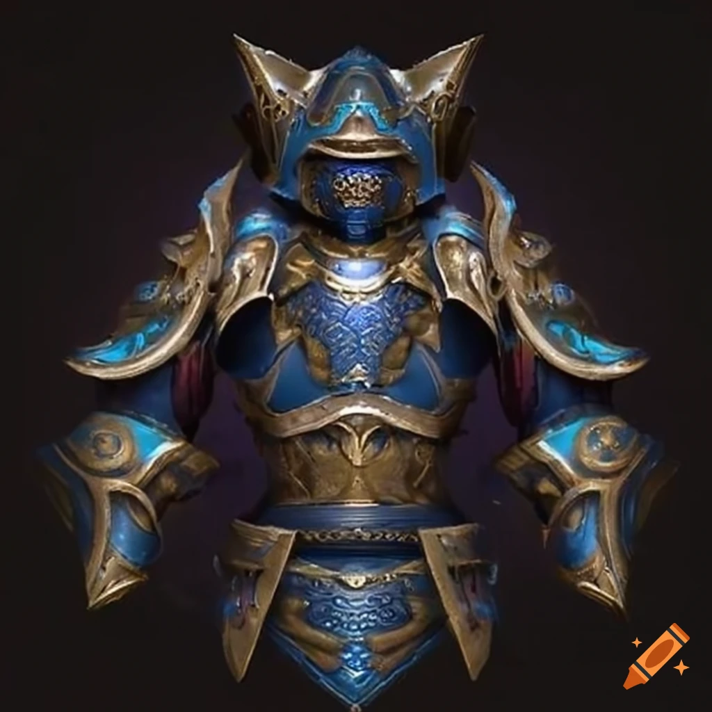 Front view of intricate magic armor on Craiyon