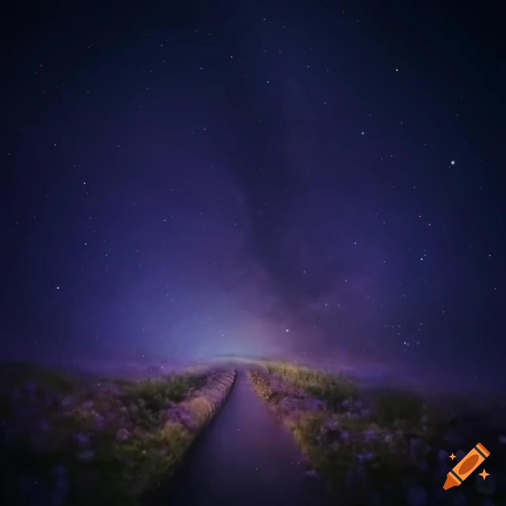 Ethereal path through stars and flowers on Craiyon