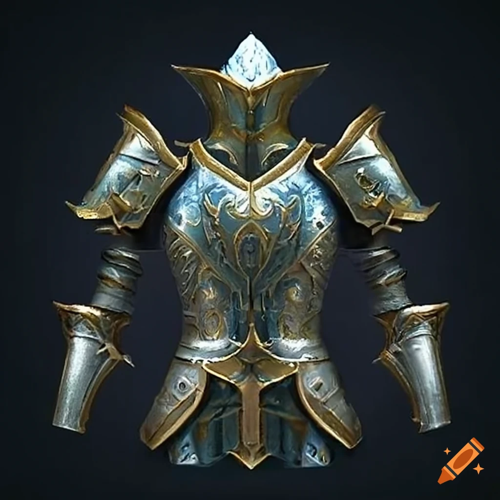 Front view of intricate magic armor on Craiyon