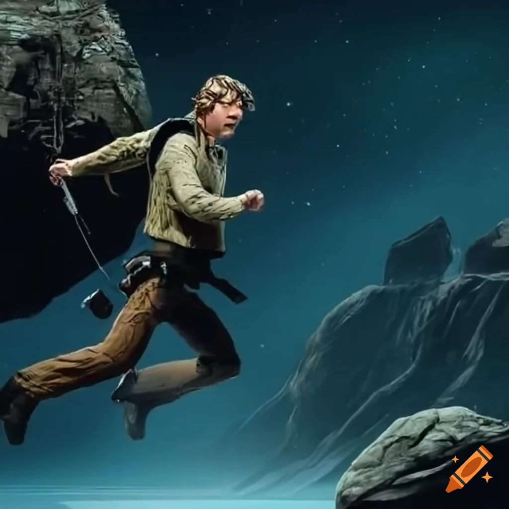 Space adventure scene with han solo avoiding a boulder using a high ...