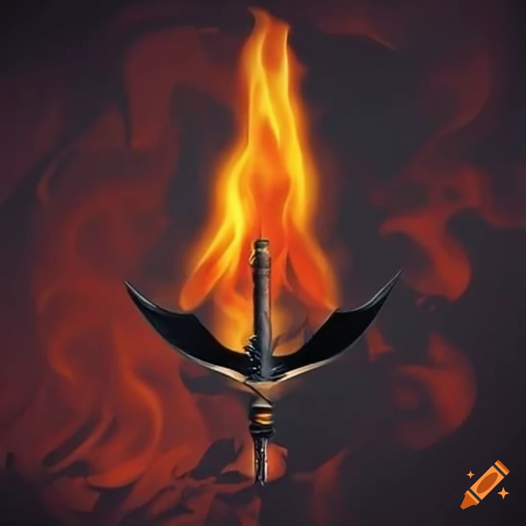 Flaming sword symbol surrounded by fire on Craiyon