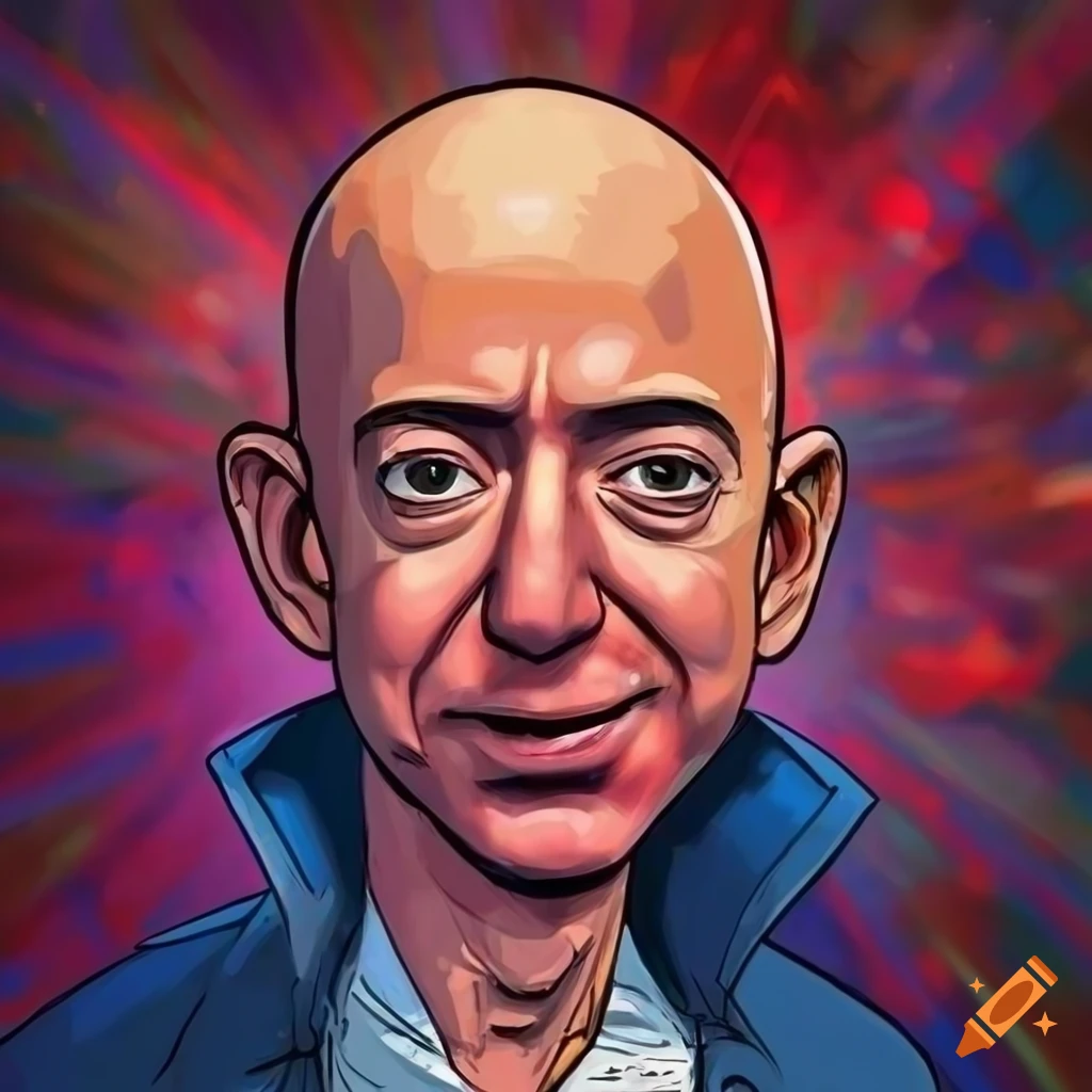 Whimsical cartoon character of Jeff Bezos in a Marvel comic-style ...