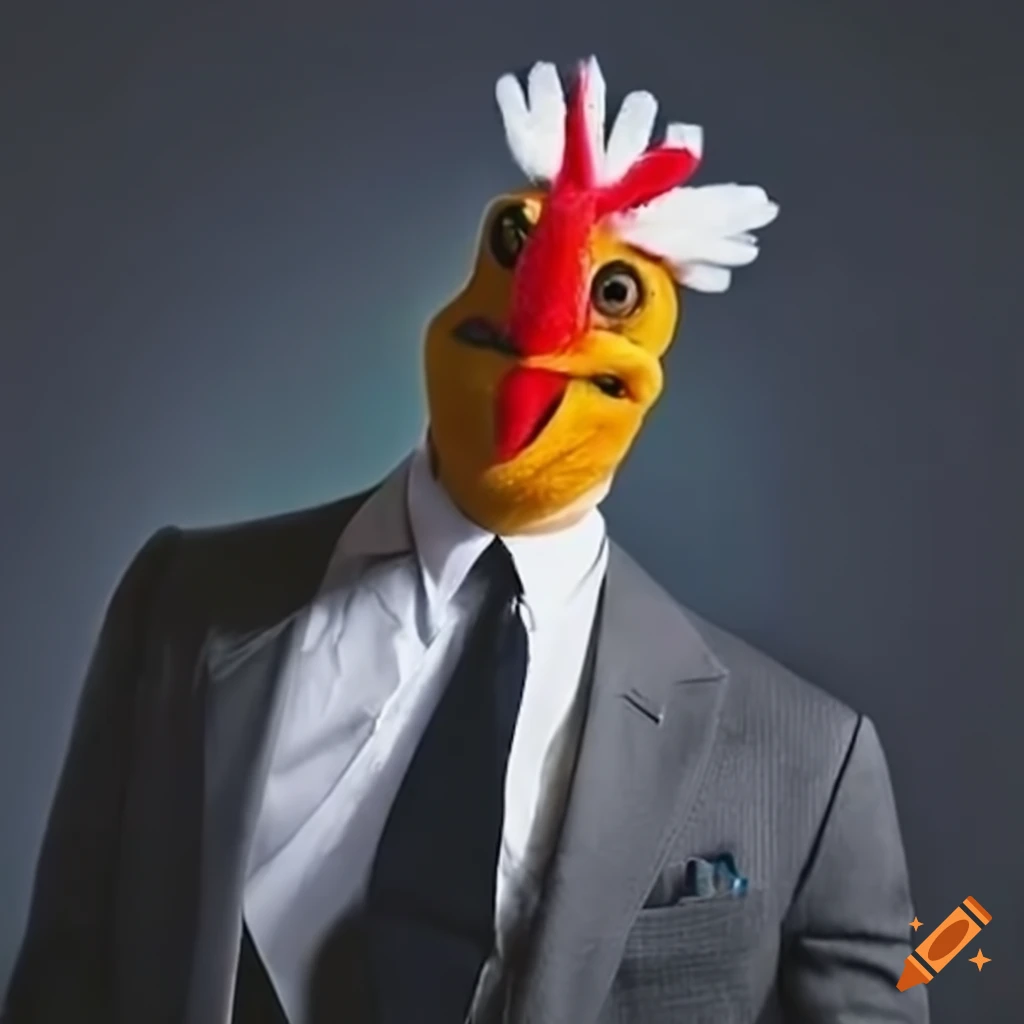 Creative chicken in james bond spy costume on Craiyon