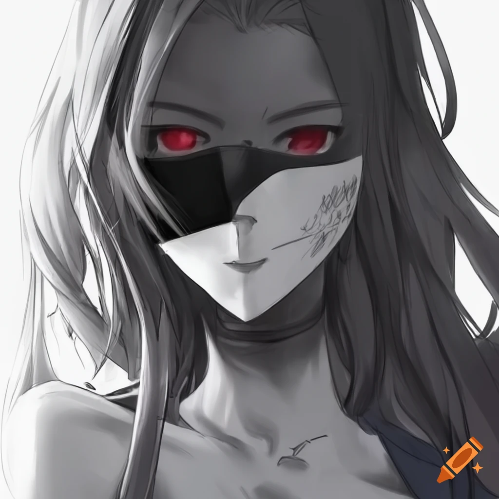 Girl in a half monster, half human mask on Craiyon