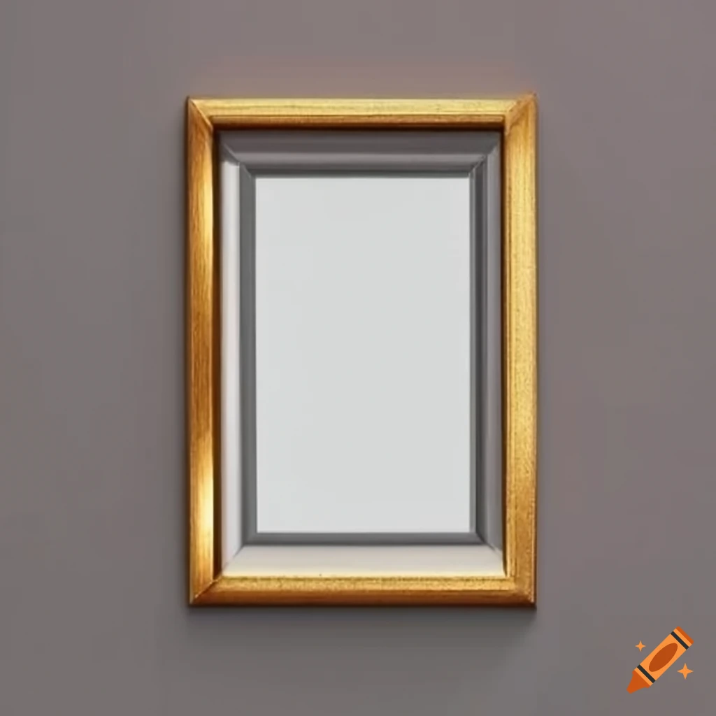 Wooden rectangular photo frame with golden strip on Craiyon