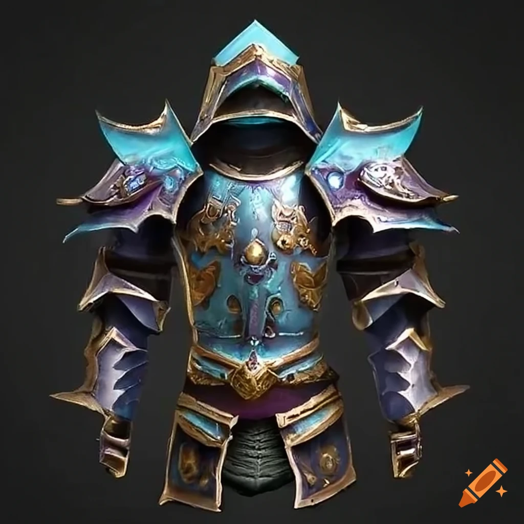 Front view of adorned magic hide armor set on Craiyon