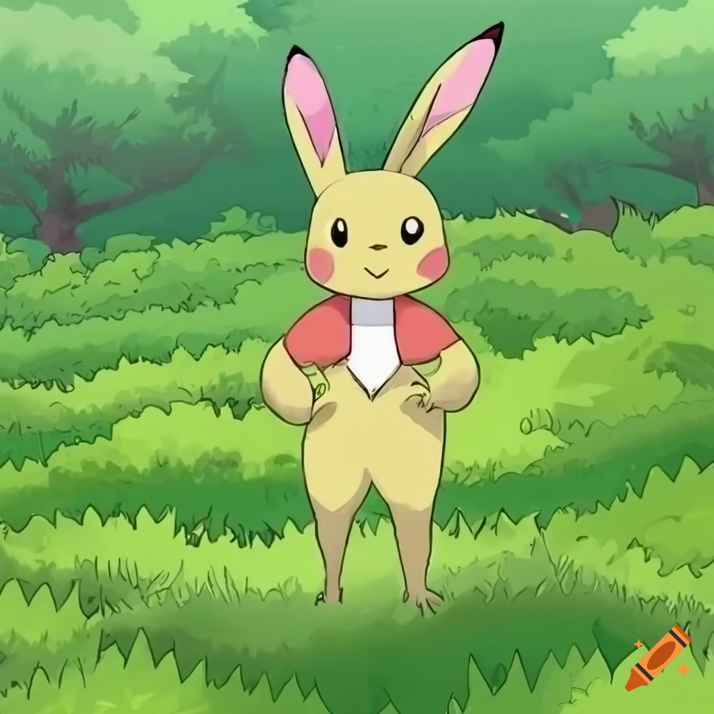 Adorable bunny Pokemon standing tall on a grassland on Craiyon