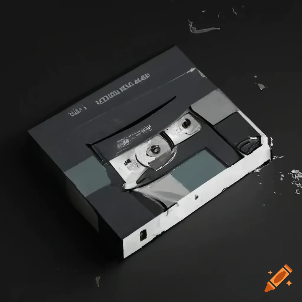 Damaged vhs tape on black table on Craiyon