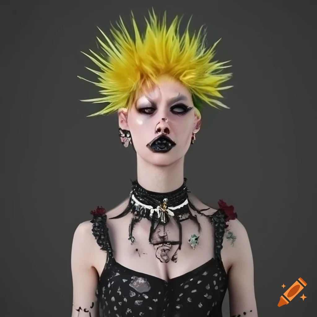 Goth cactus punk human with spiky clothes and yellow flower hair on Craiyon