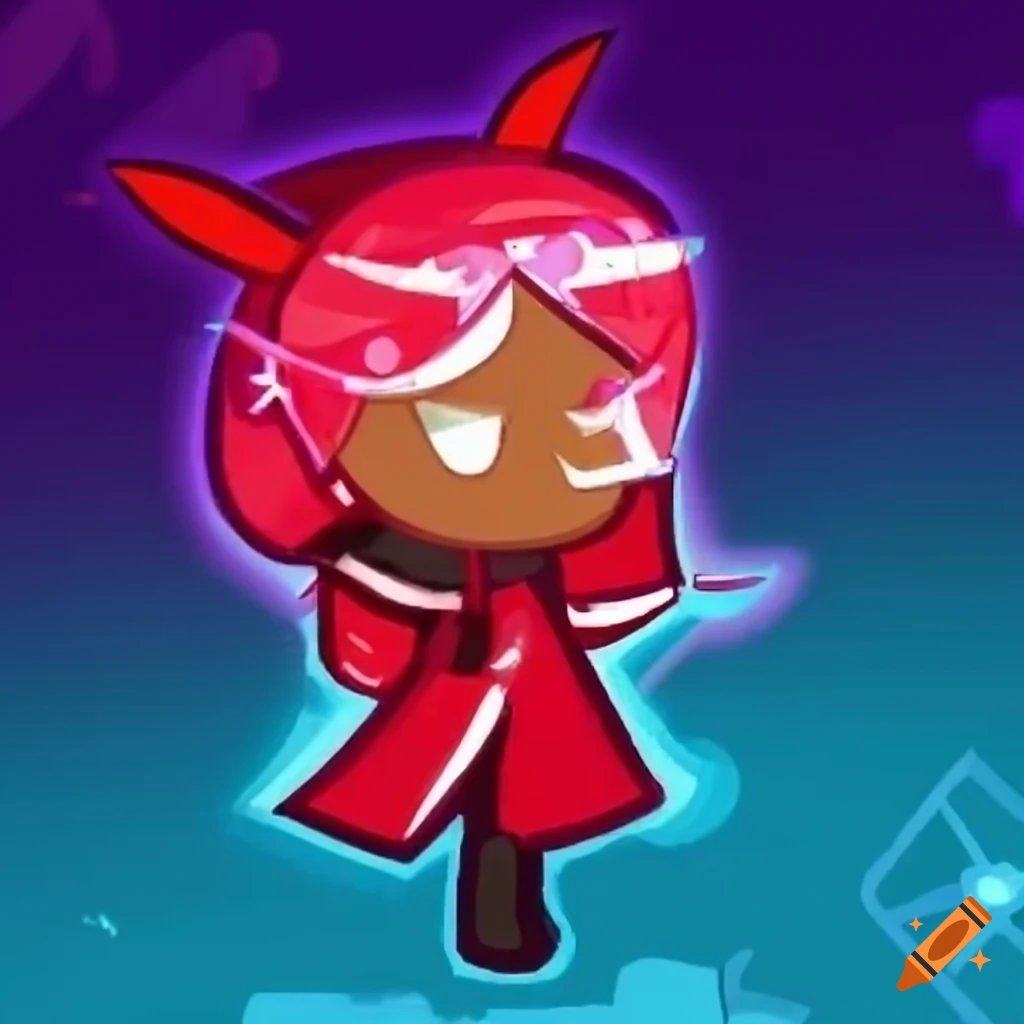 Cookie run original character with red clothing and glitchy aura on Craiyon