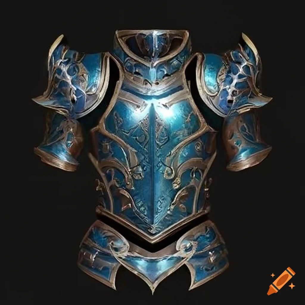 Front view of intricately adorned magical armor on Craiyon