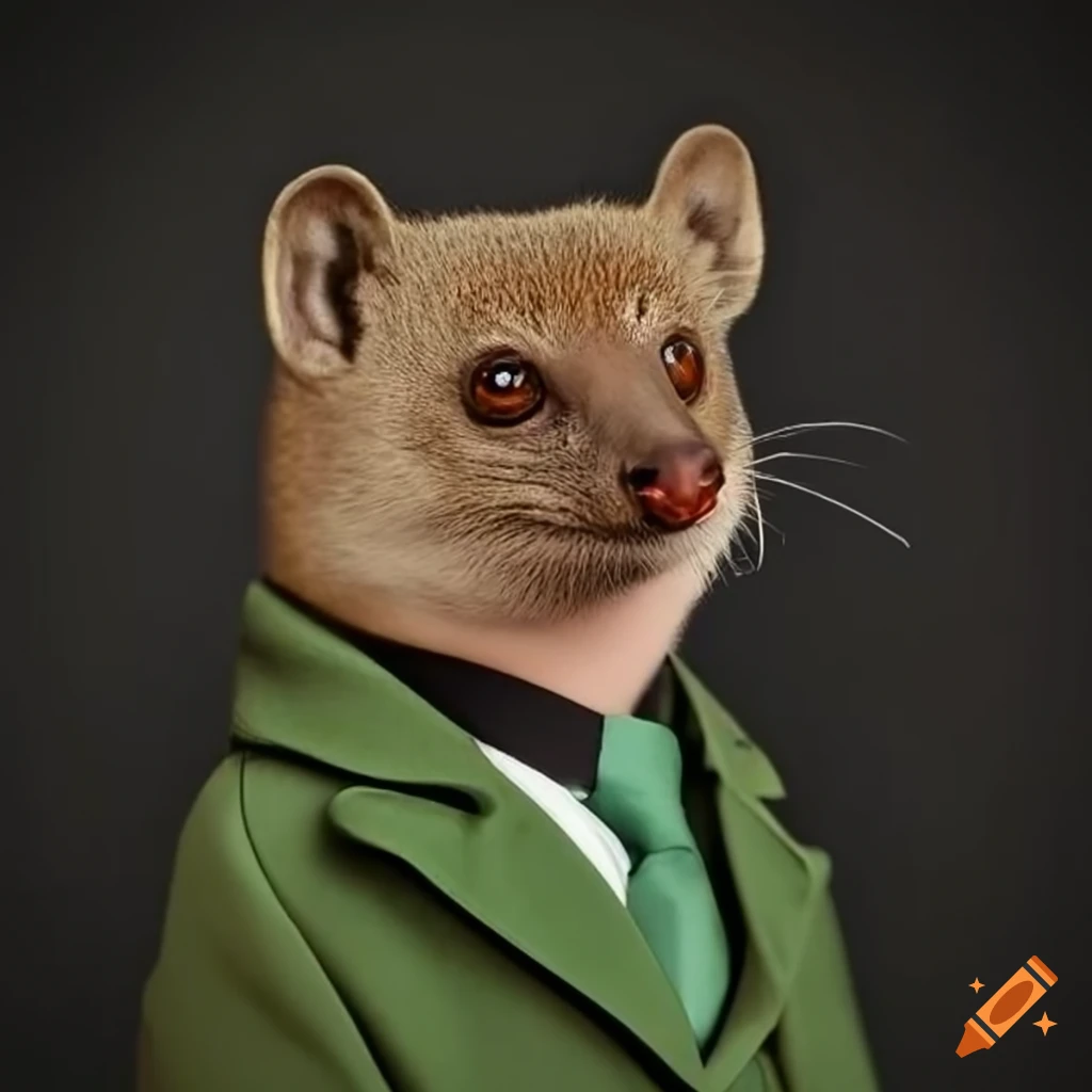 Anthropomorphized mongoose in a green zoot suit and tie on Craiyon