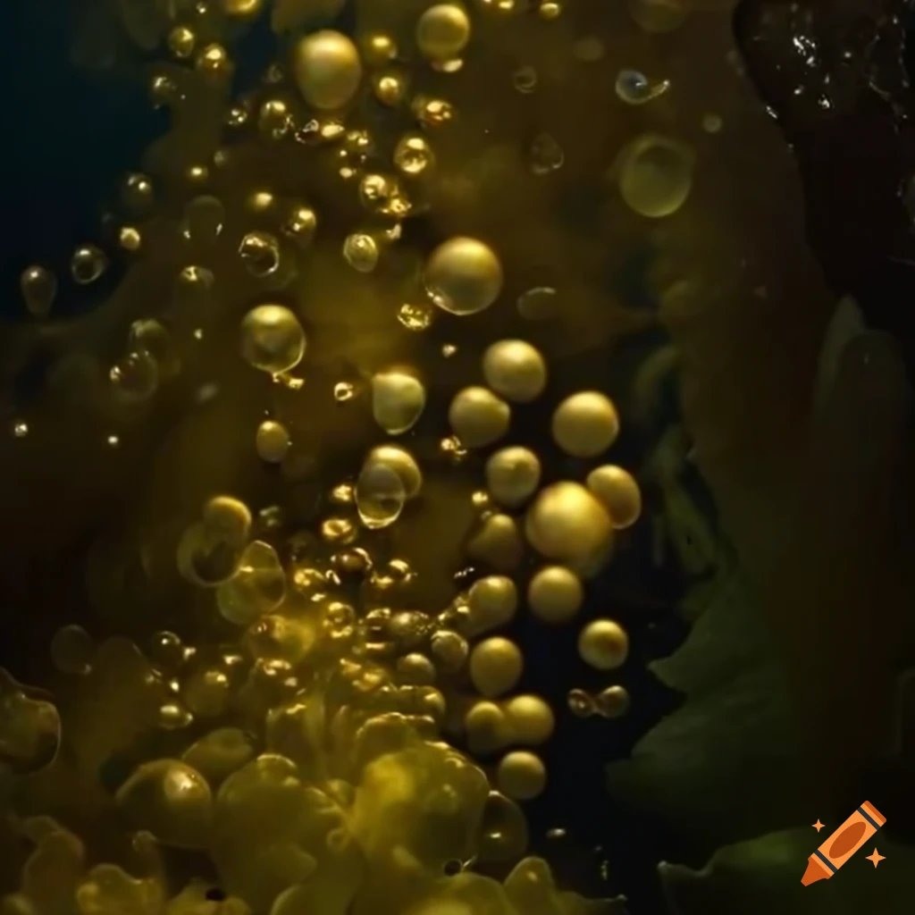 Bubbles emerging from seaweed underwater on Craiyon