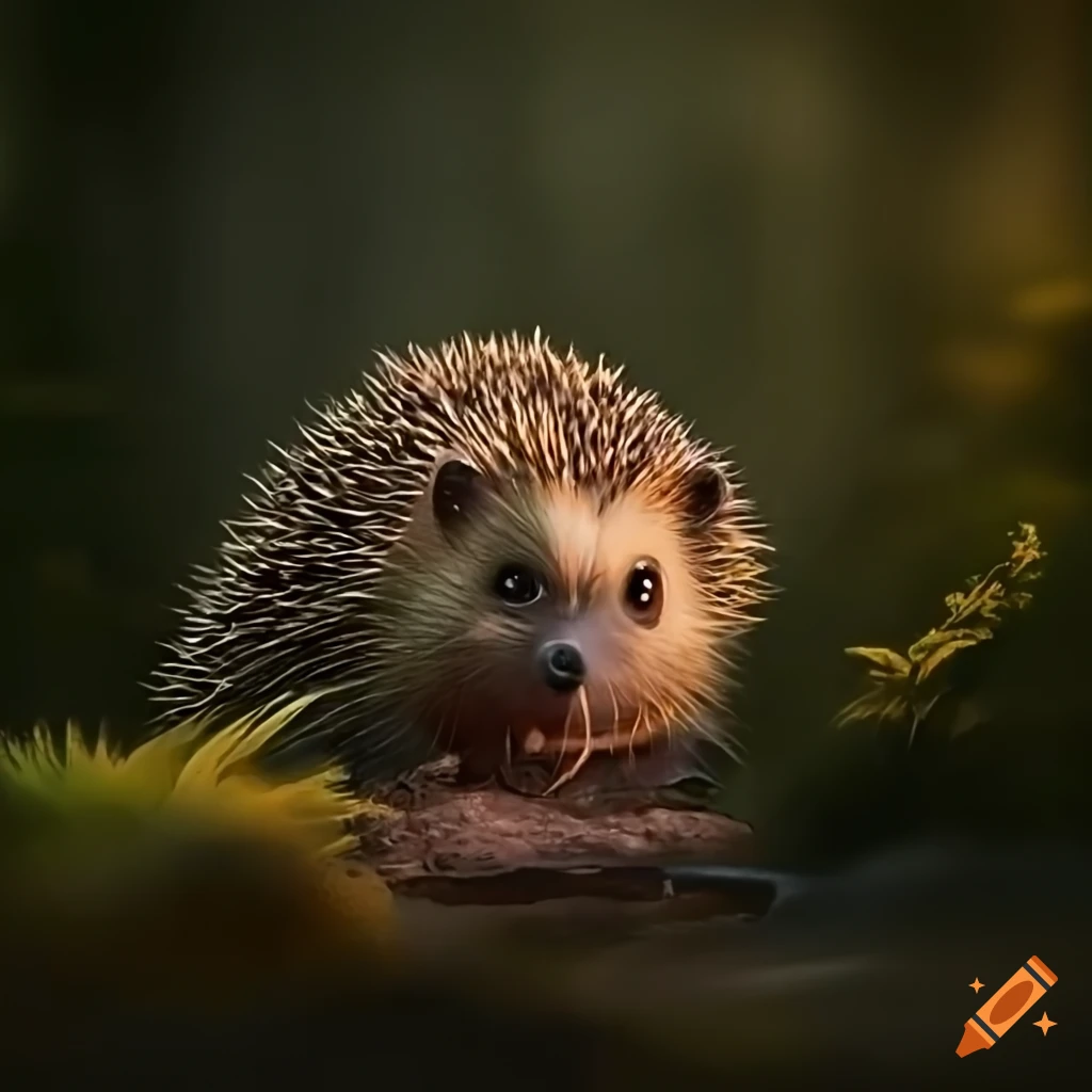 Hedgehog riding a beaver through a tranquil forest on Craiyon