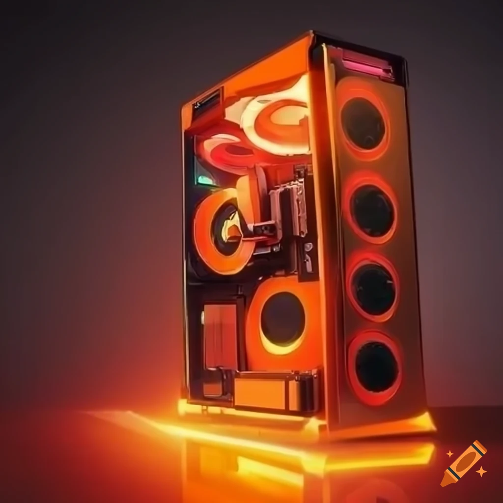 Orange gamer pc tower : 220150 on Craiyon