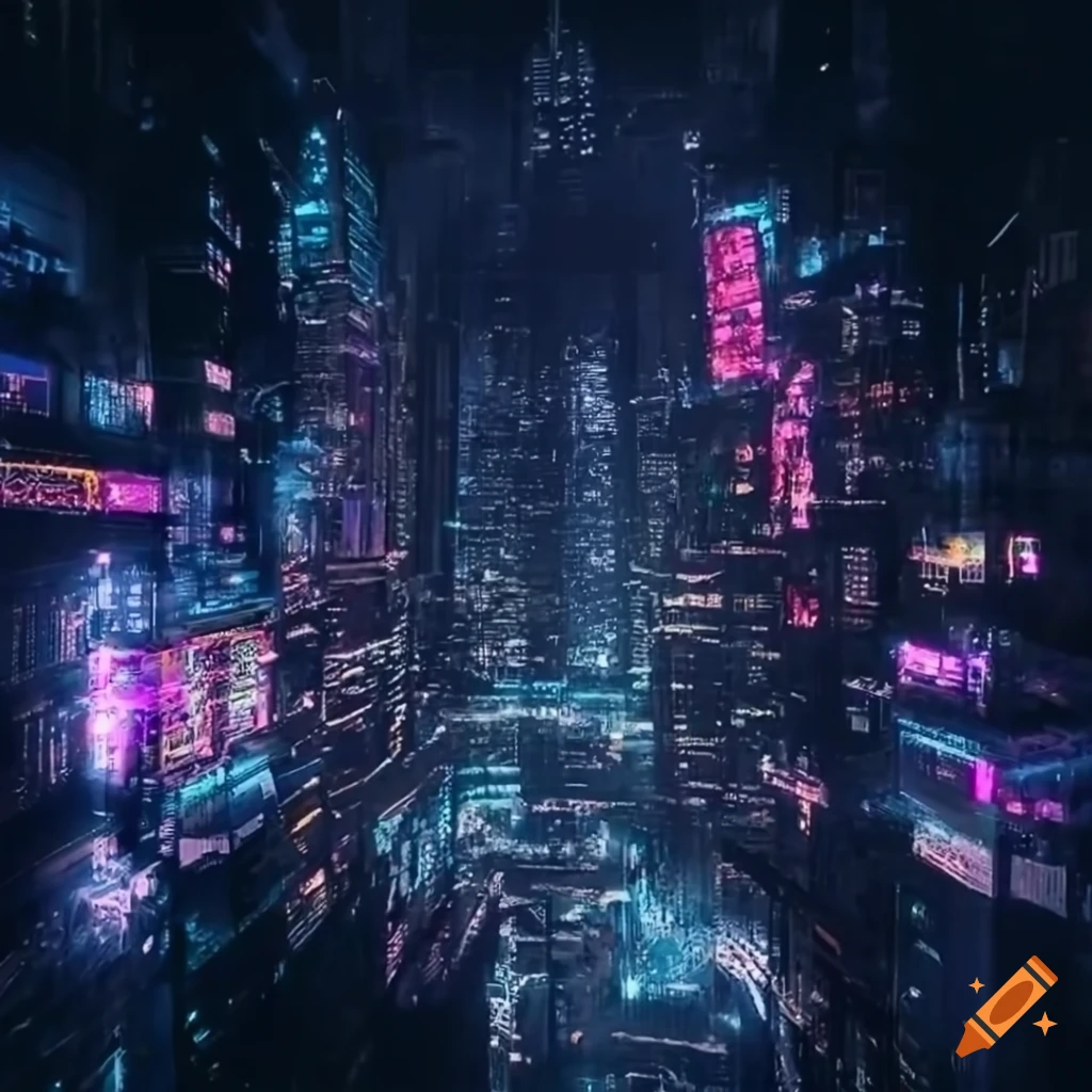 Isometric map of a futuristic cyberpunk city with suspended buildings ...