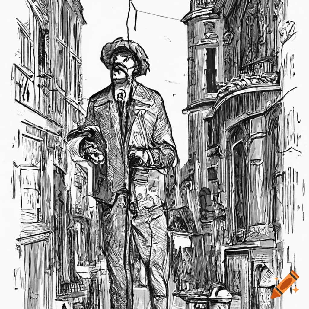 Lost man in an old city with unique characters on Craiyon