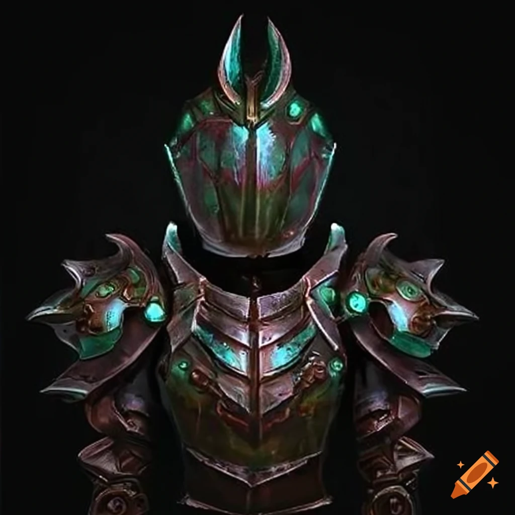 Front view of adorned magic lacquered armor on Craiyon