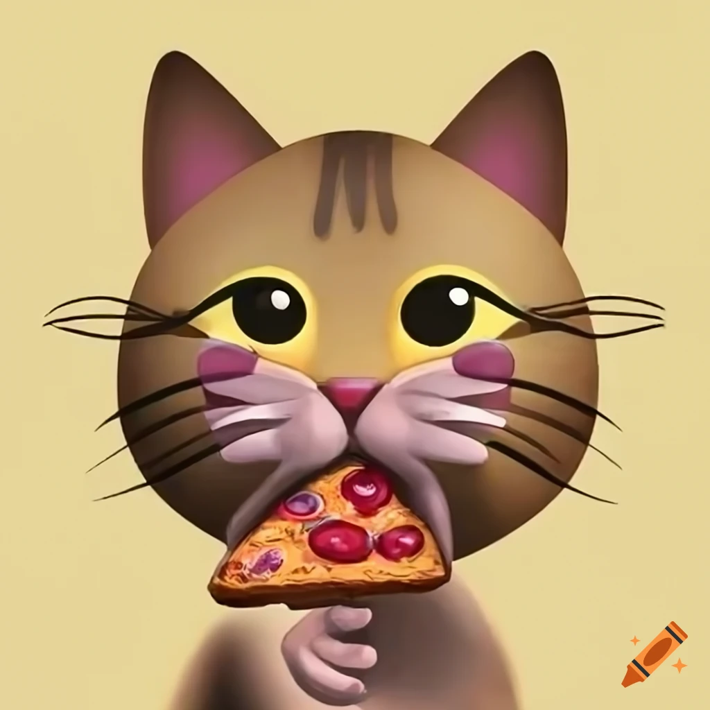Cat eating a pizza emoji on Craiyon