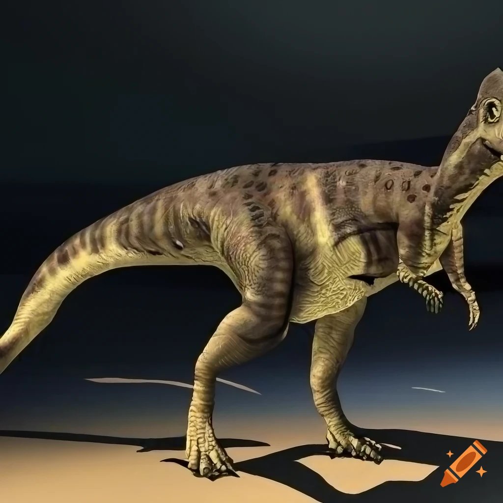 Detailed pachycephalosaurus dinosaur with dark color pattern in warm ...