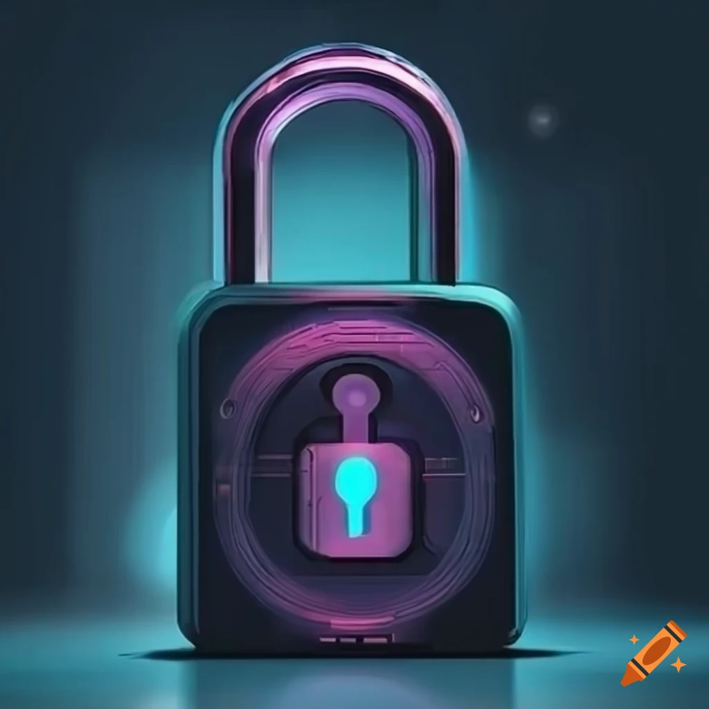 Cybersecurity lock in a futuristic cyberpunk style on Craiyon