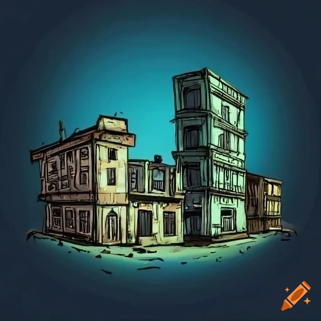 Fallout town line illustration on Craiyon