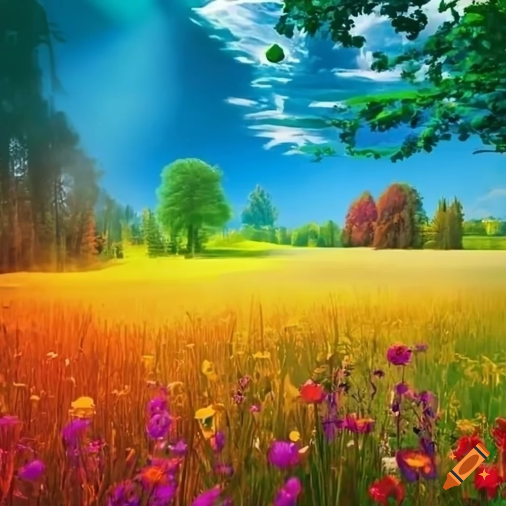 Colorful meadow landscape on Craiyon