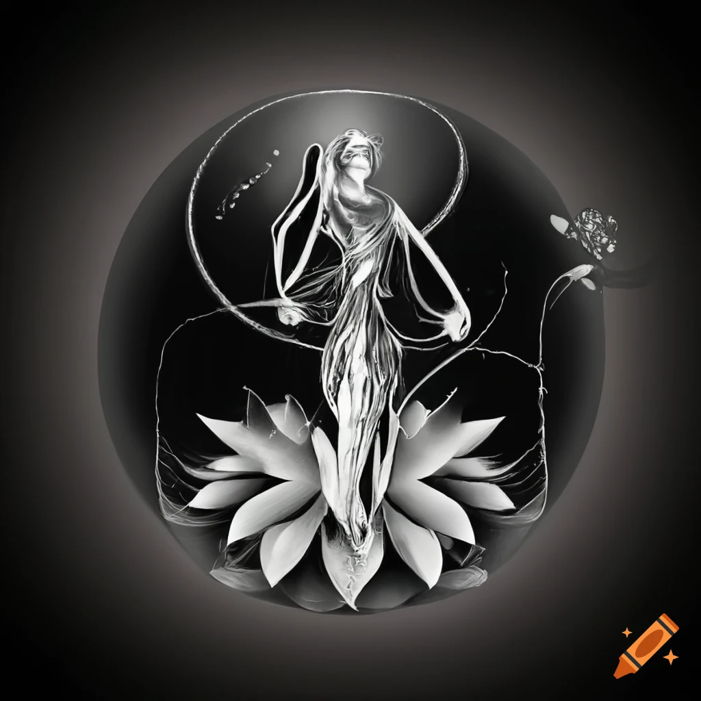 Symbol of woman and venus with mystic lotus in black and white on Craiyon