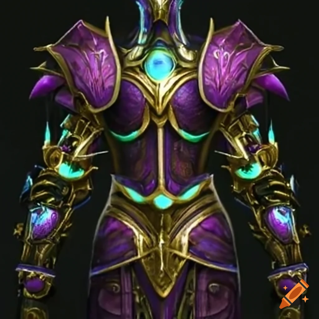Front view of adorned magic strength armor on Craiyon